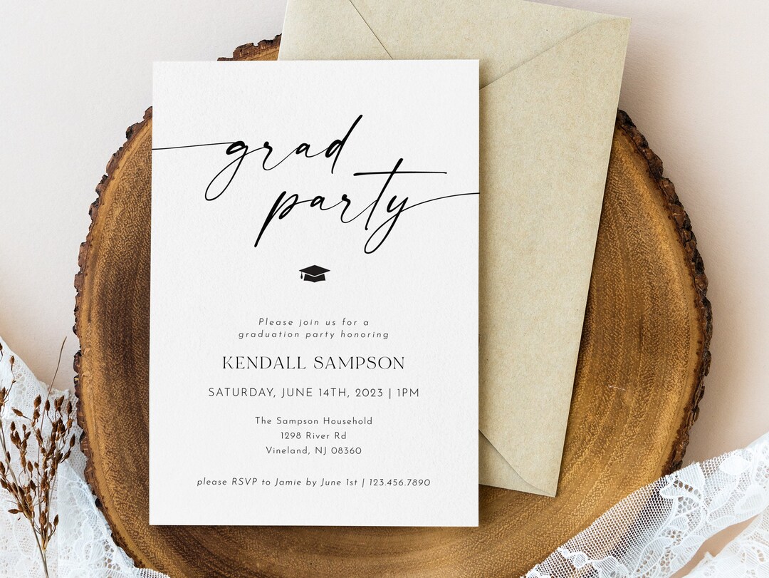 Minimalist Graduation Party Invitation Template, Minimalist Grad Party ...