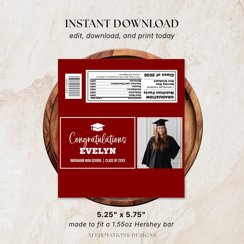 Photo Graduation Candy Bar Wrapper Template, Printable Chocolate Bar ...