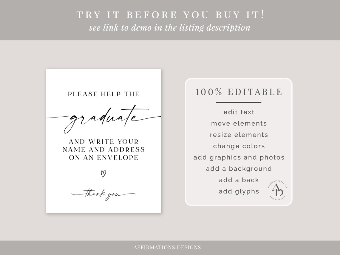 Graduation Party Address Envelope Sign Template, Printable Grad Party ...