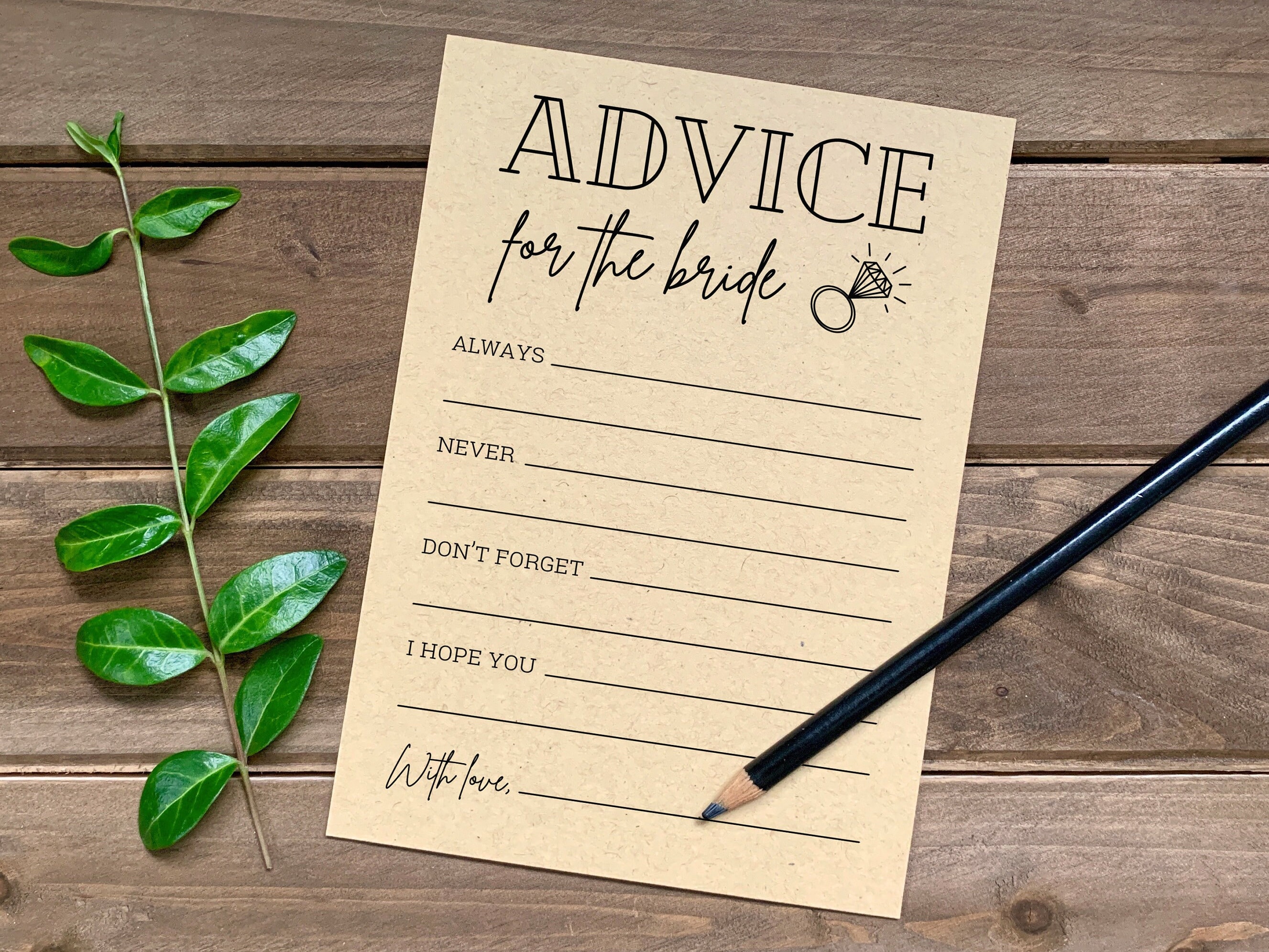 Bridal Shower Advice Card Printable, Advice for the Bride, Bridal ...