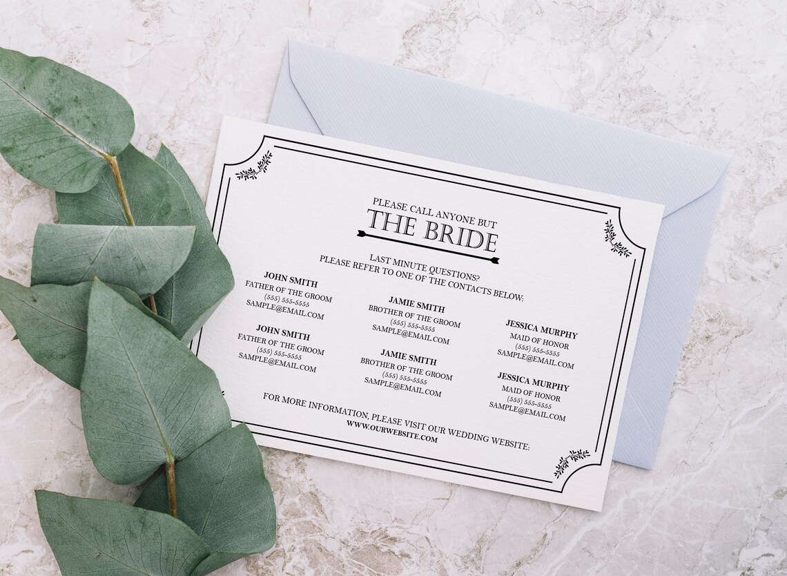 Call Anyone But The Bride Card // Wedding Phone Number Contact | Etsy