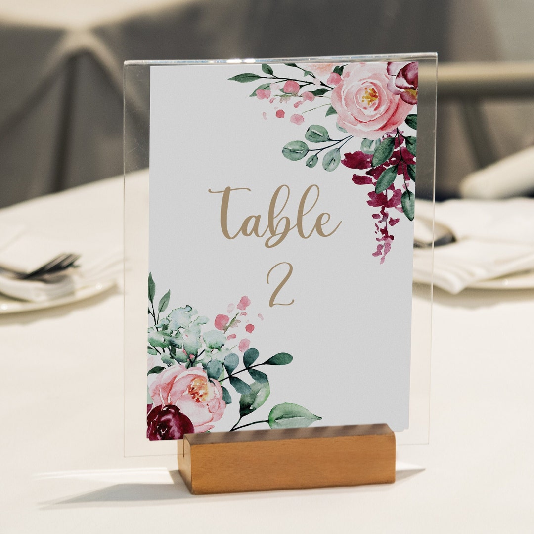 Pink Florals Table Number Sign, Table Sign Template, Wedding Table ...