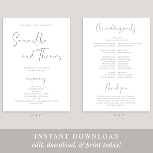 Elegant Script Wedding Program Template, Printable Order of Ceremony ...