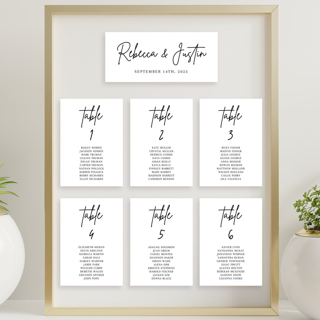 Signature Printable Seating Chart, Script Table Number Template ...