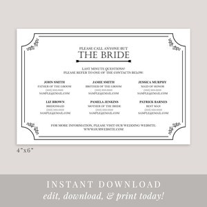 Call Anyone but the Bride Card, Wedding Phone Number Contact Card ...