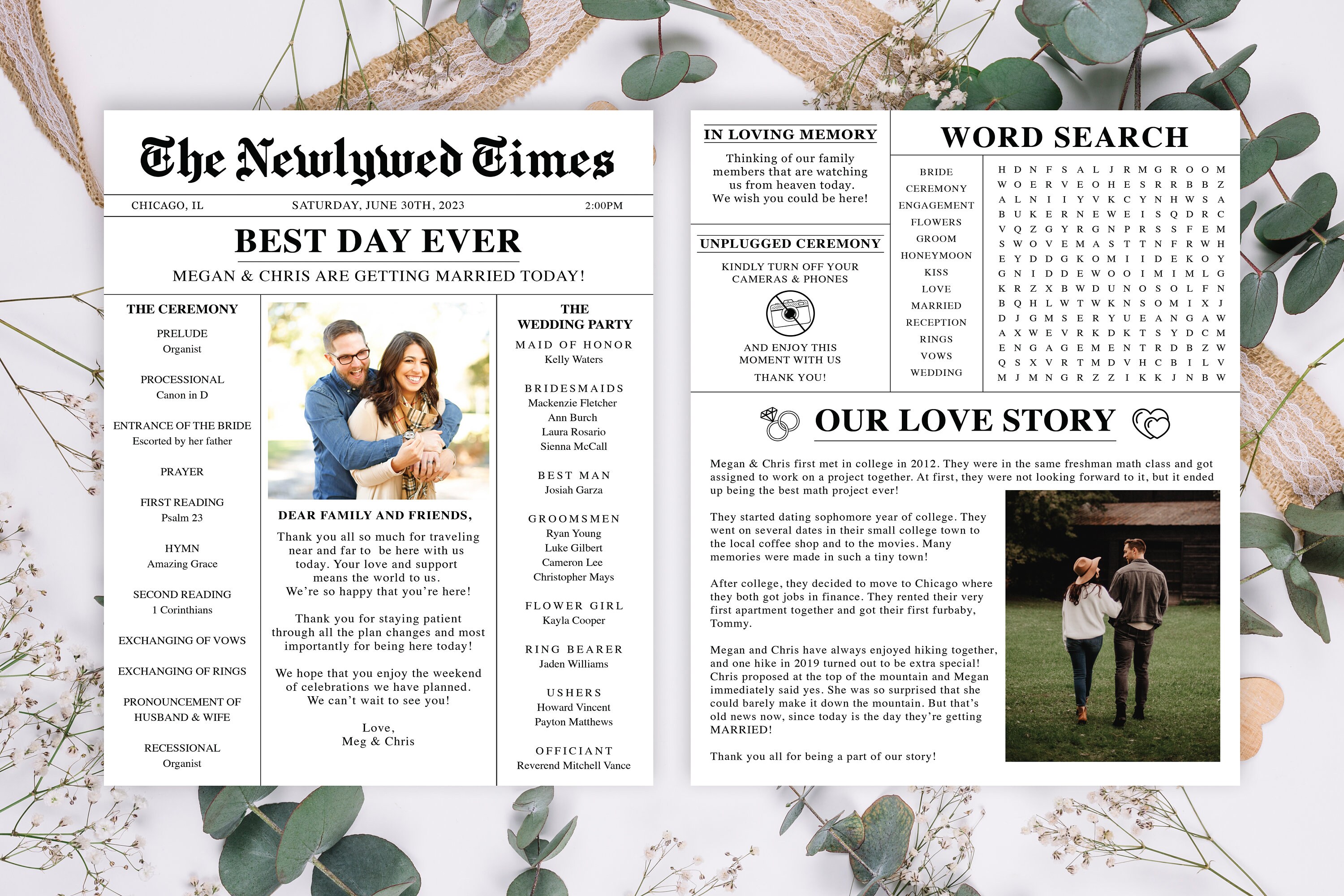 Printable Newspaper Wedding Program Infographic Wedding - Etsy
