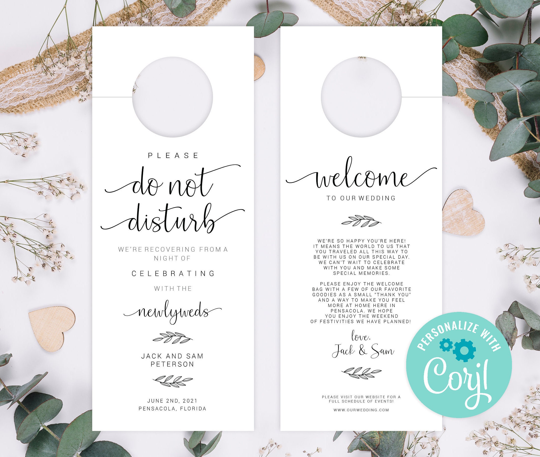 Wedding Welcome Door Hangers // Printable Welcome Bag Door | Etsy