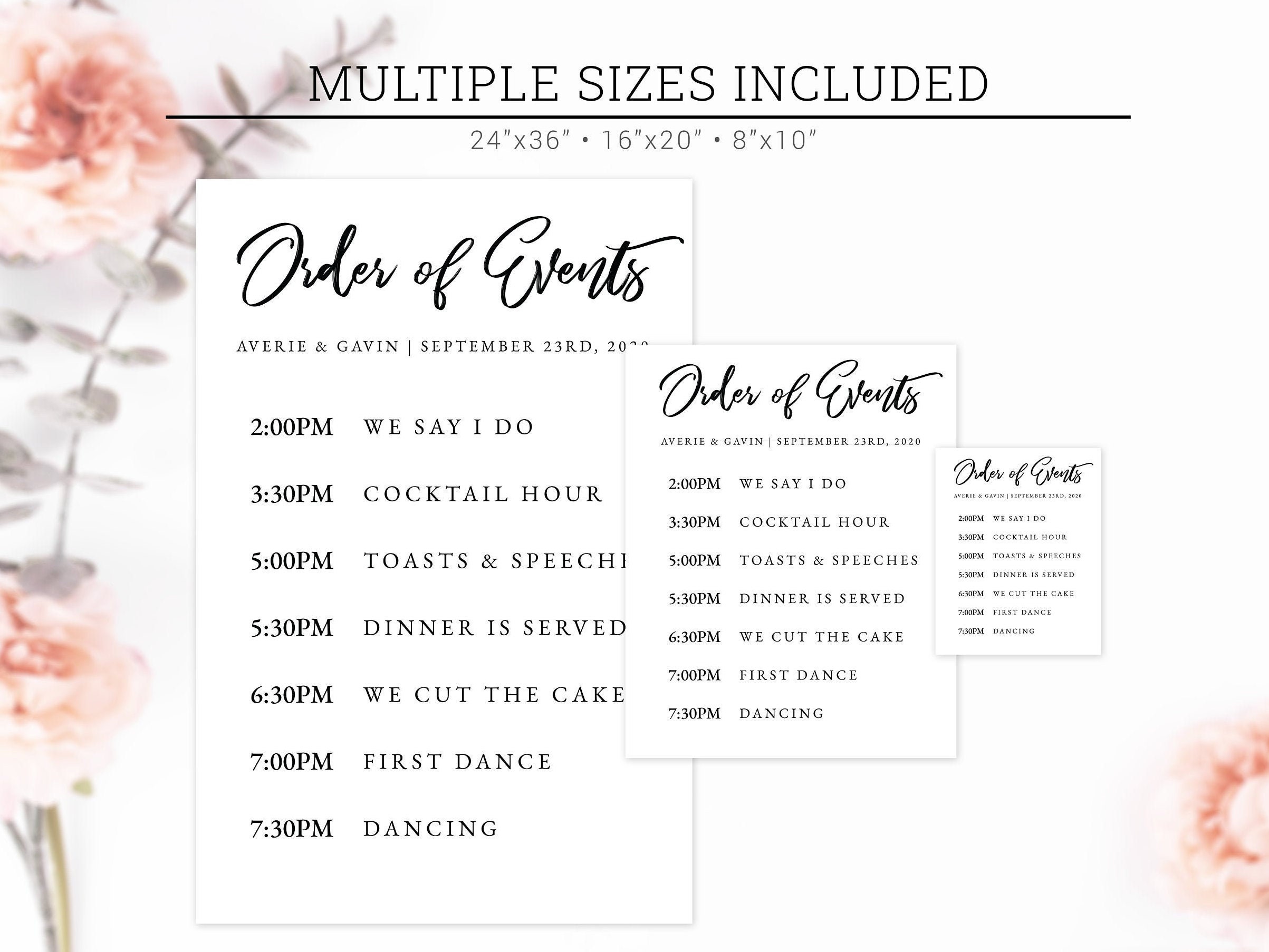 Order of Events Printable Wedding Sign Editable Wedding | Etsy