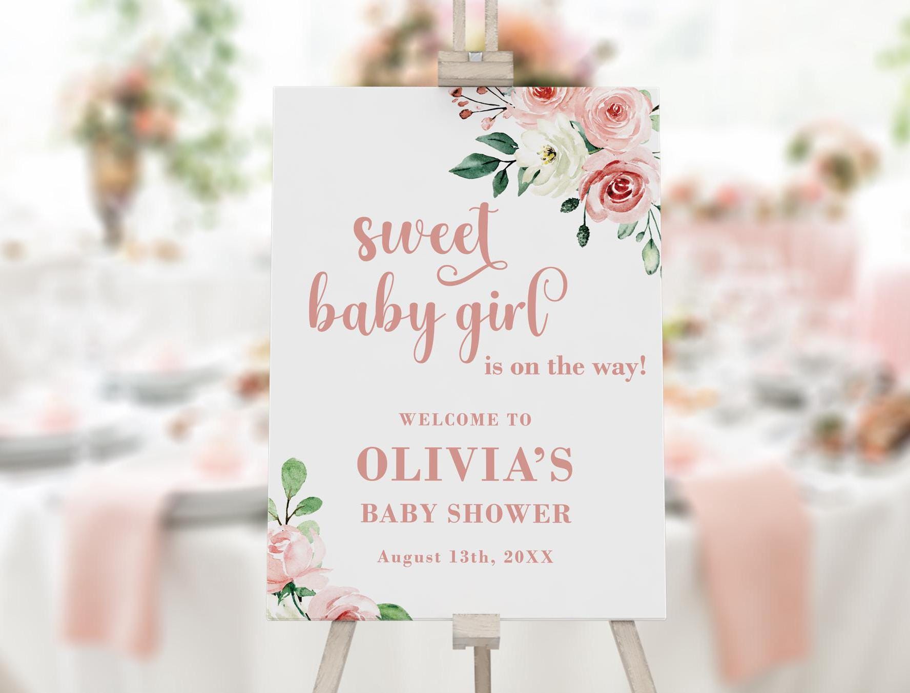 A Sweet Baby Girl is on the Way Baby Shower Welcome Sign Template, Girl ...