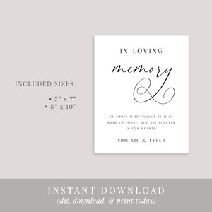 In Loving Memory Wedding Sign, Printable Sign, Wedding Sign Template ...