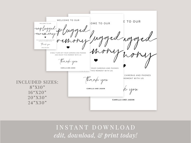 Unplugged Ceremony Printable Wedding Sign Unplugged Wedding | Etsy