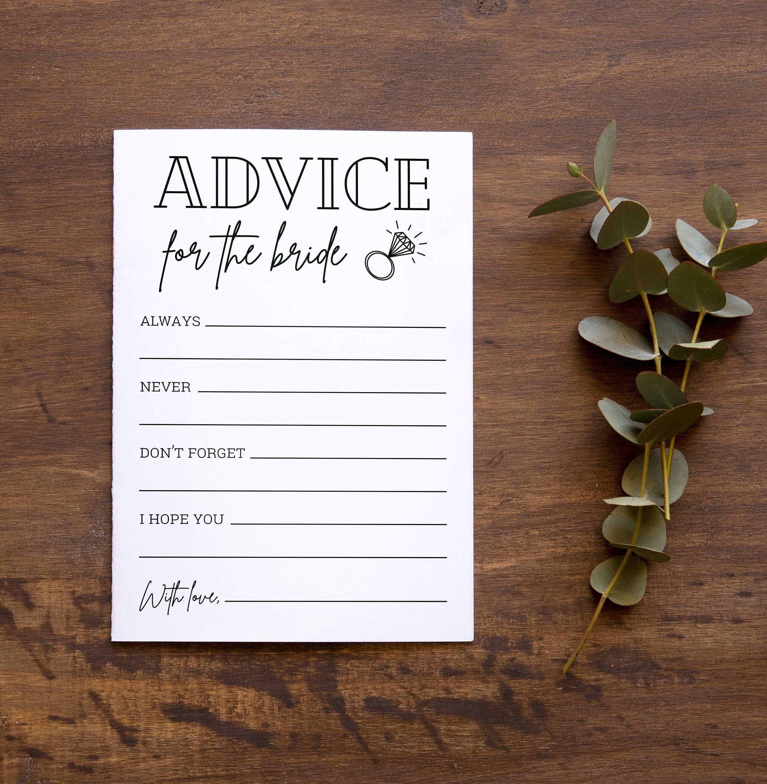 Bridal Shower Advice Card Printable Advice for the Bride | Etsy