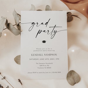 Minimalist Graduation Party Invitation Template, Minimalist Grad Party ...