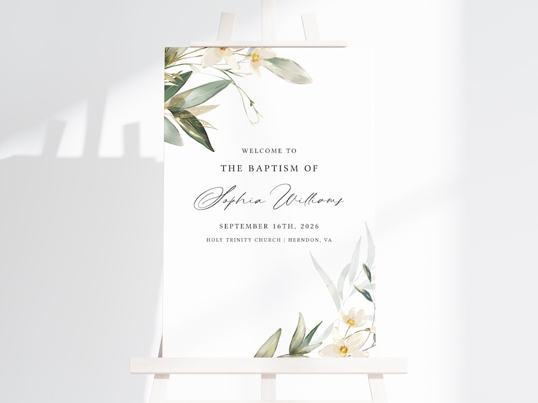 Baptism/first Communion/confirmation Welcome Sign Template, Greenery ...