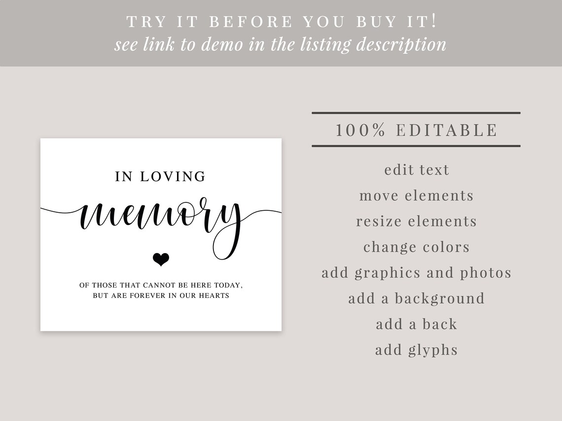 In Loving Memory Printable Wedding Sign Editable Wedding Sign | Etsy