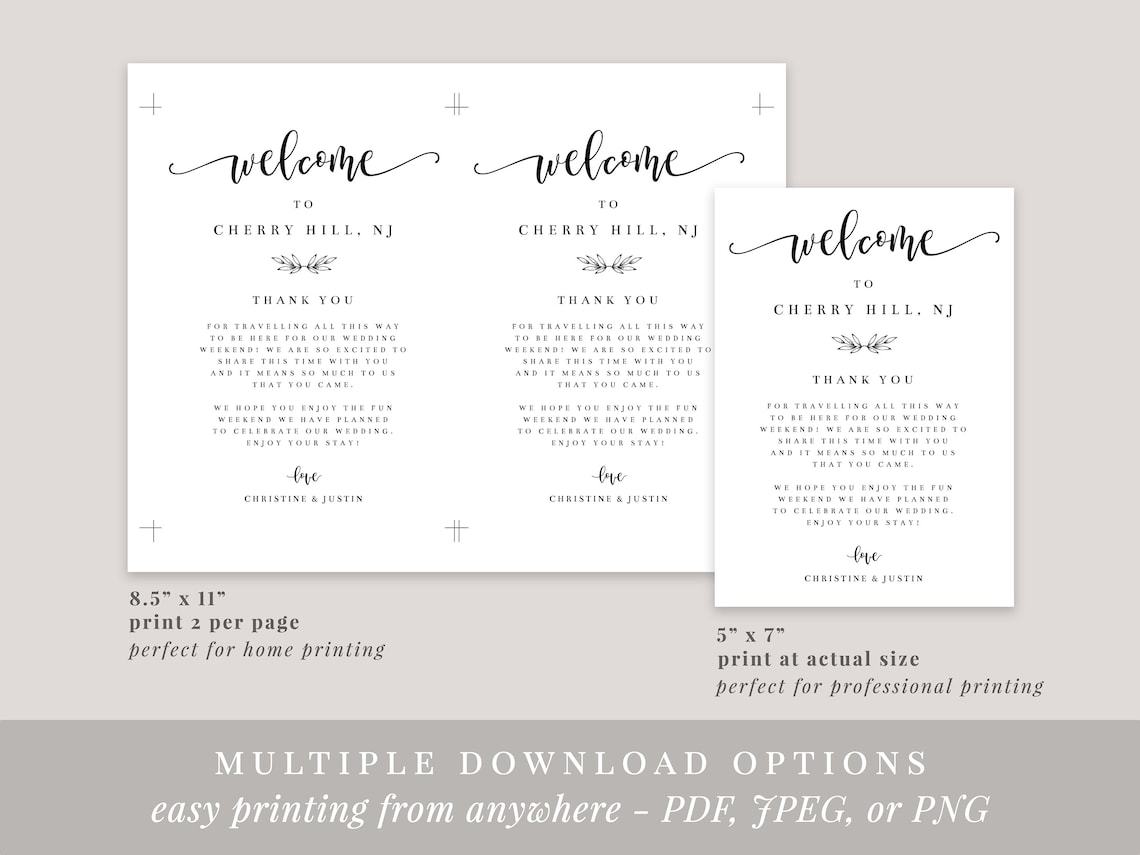 Printable Welcome Card Template Hotel Welcome Bag Insert - Etsy
