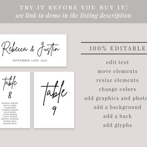 Signature Printable Seating Chart, Script Table Number Template ...