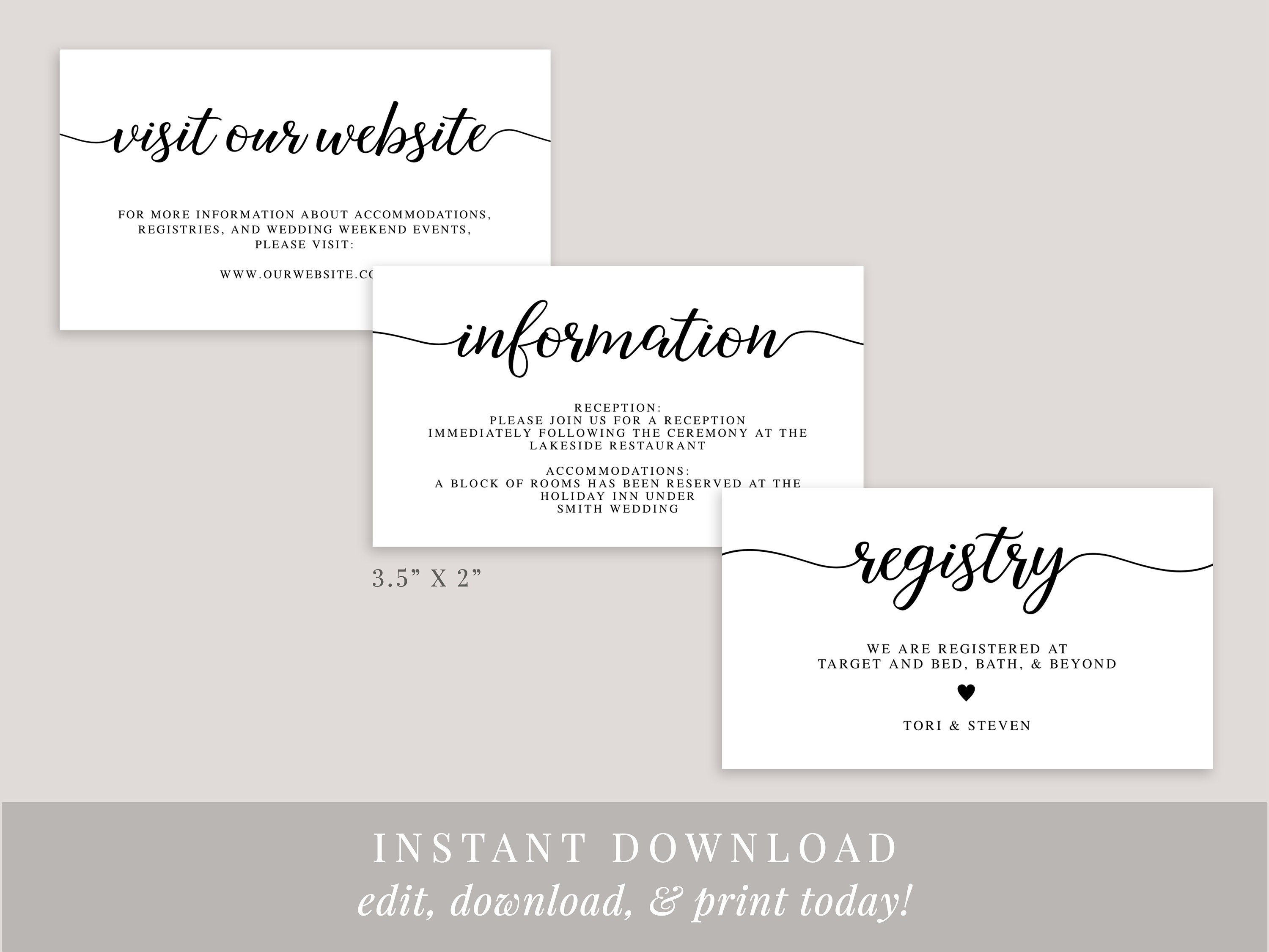 Printable Invitation Insert Card Templates Editable Visit Our | Etsy