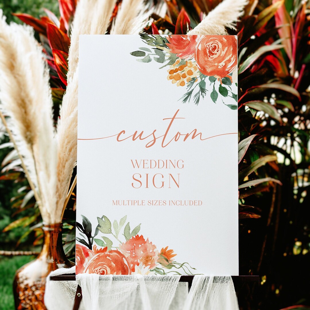 Pink Watercolor Floral Custom Wedding Sign Template, Printable Wedding ...