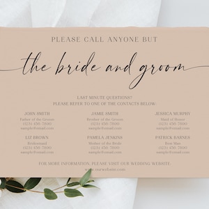 Call Anyone but the Bride and Groom Contact Card Template, Printable ...