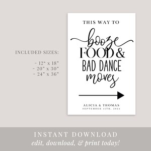 Booze Food and Bad Dance Moves Wedding Menu Template, Printable ...