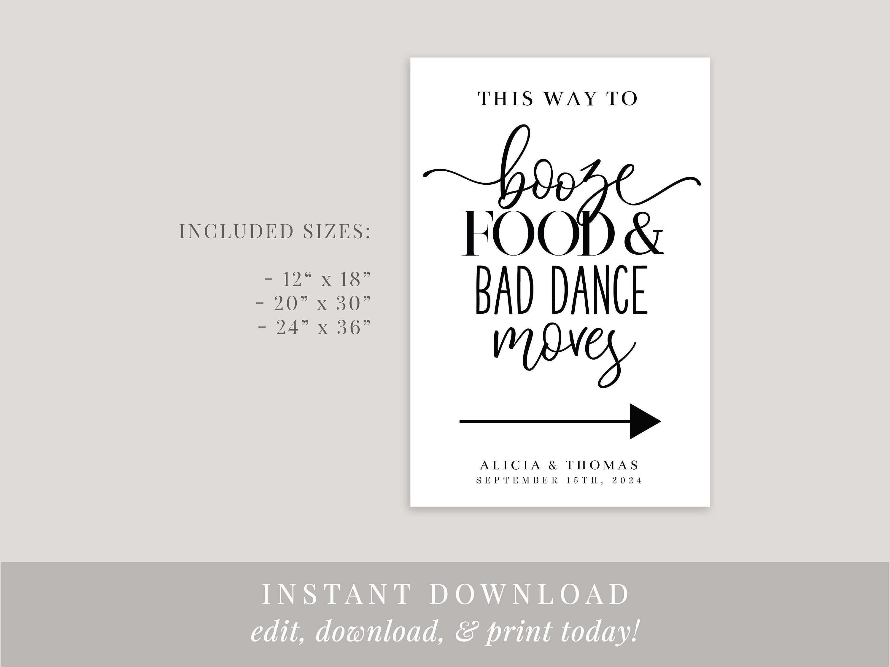 Booze Food and Bad Dance Moves Wedding Menu Template - Etsy