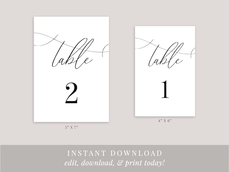 Calligraphy Wedding Table Numbers Template Printable Wedding - Etsy