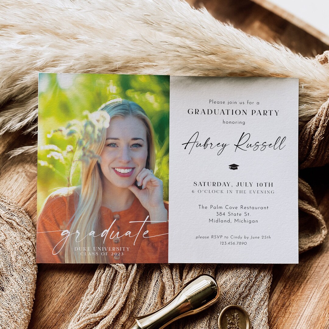 Minimalist Photo Graduation Party Invitation Template, Grad Party ...