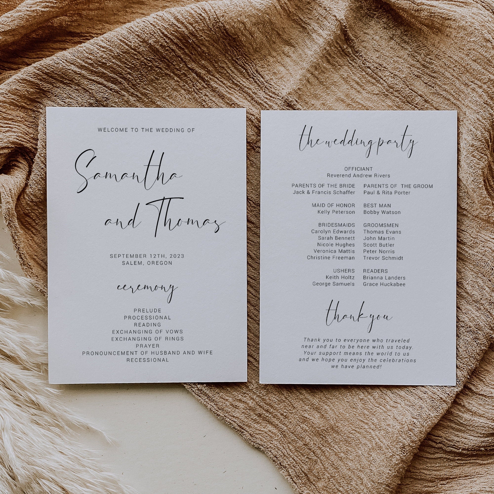 Elegant Script Wedding Program Template Printable Order of - Etsy