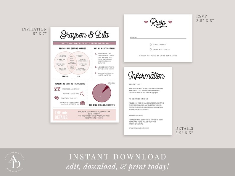 Infographic Wedding Invitation Set Template Printable - Etsy