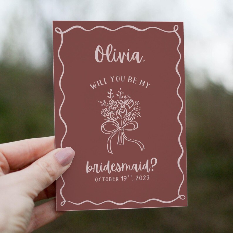 Bridesmaid Proposal Template With Flower Bouquet and Wavy Border, Maid ...