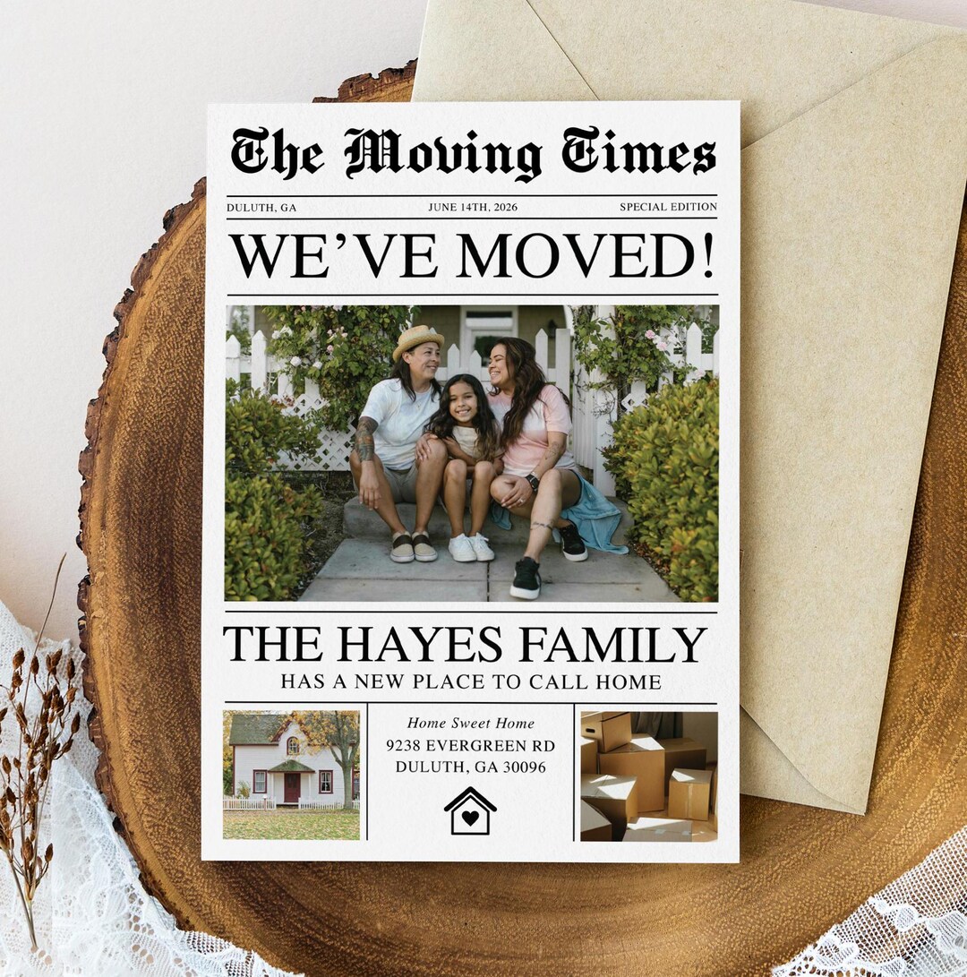 Newspaper Moving Announcement Template, We've Moved Card, New Address ...