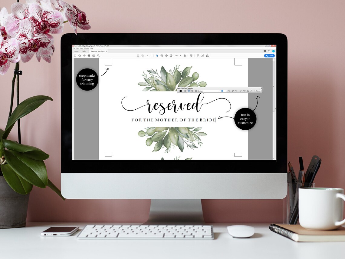 Printable Reserved Seat Wedding Sign, Editable Reserved Seating Card ...