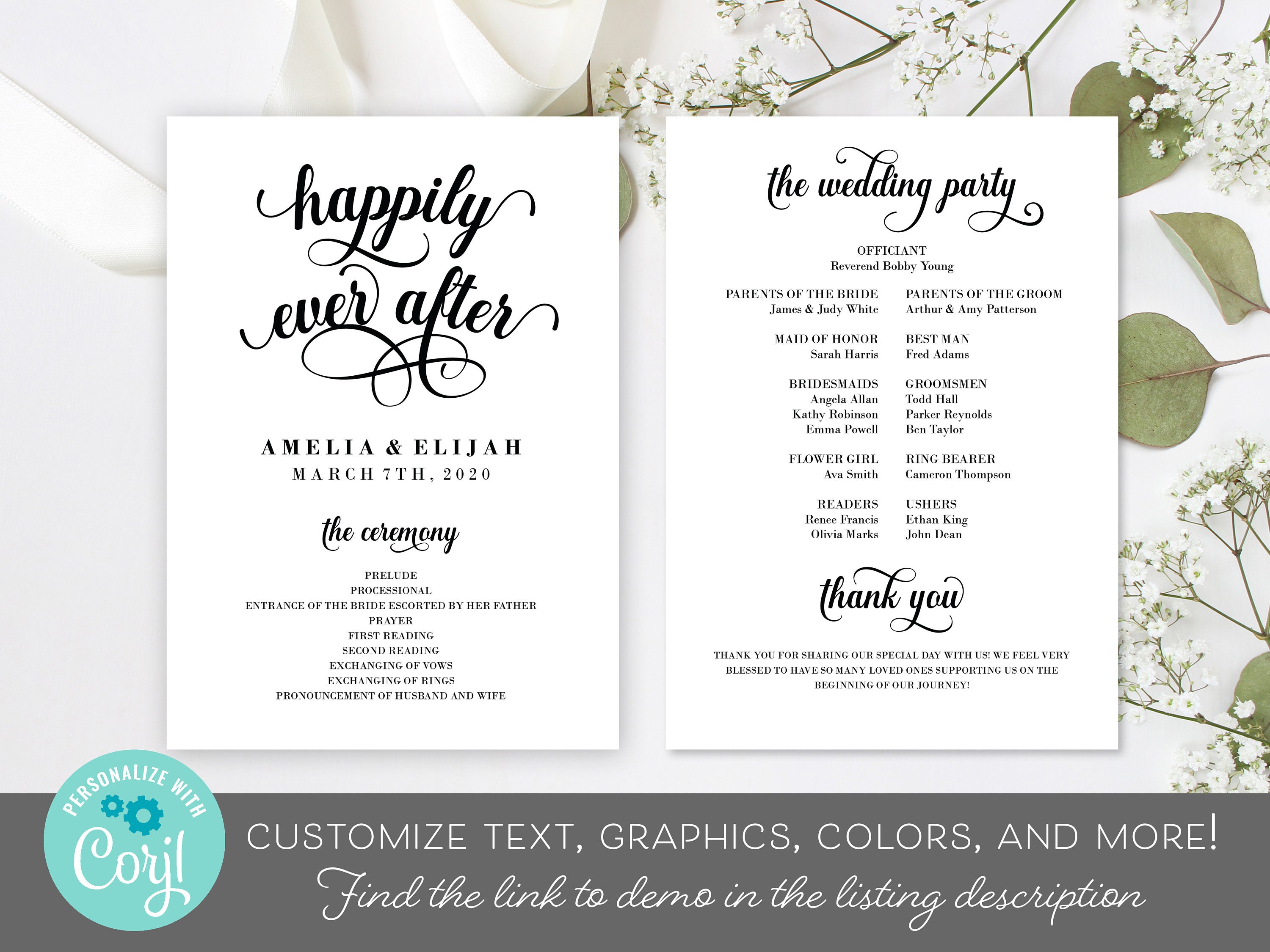 Happily Ever After Wedding Program Template // Order of | Etsy