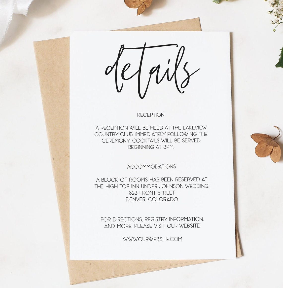 Printable Details Card Editable Template, Rustic Wedding Details Card ...