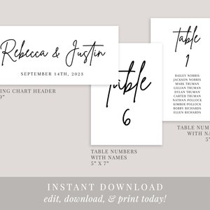 Signature Printable Seating Chart, Script Table Number Template ...