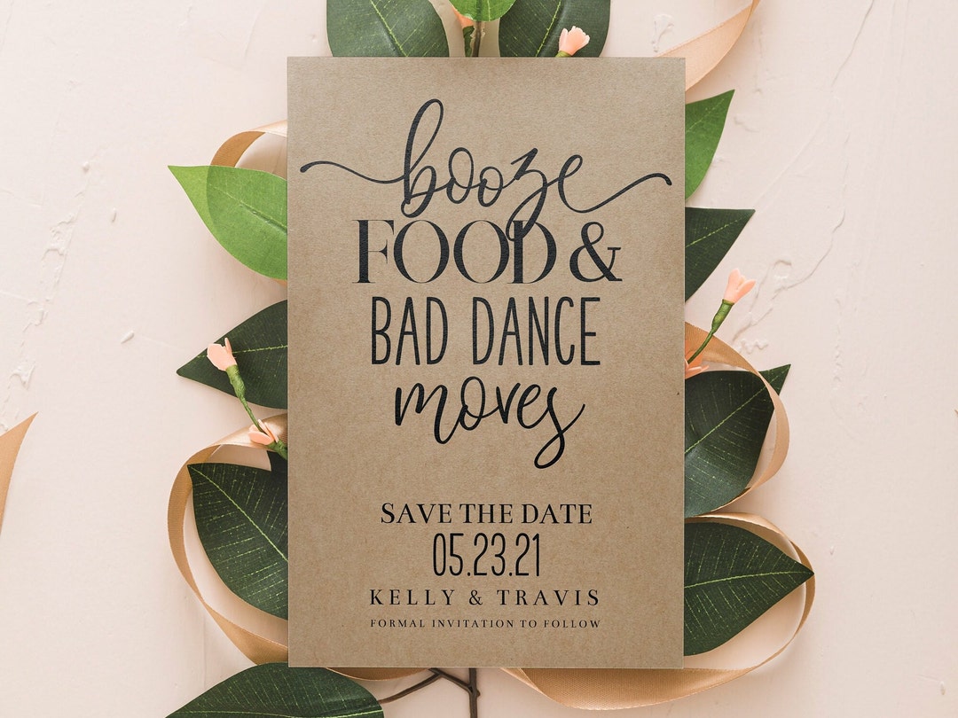 Booze Food and Bad Dance Moves Save the Date, Printable Save the Date ...