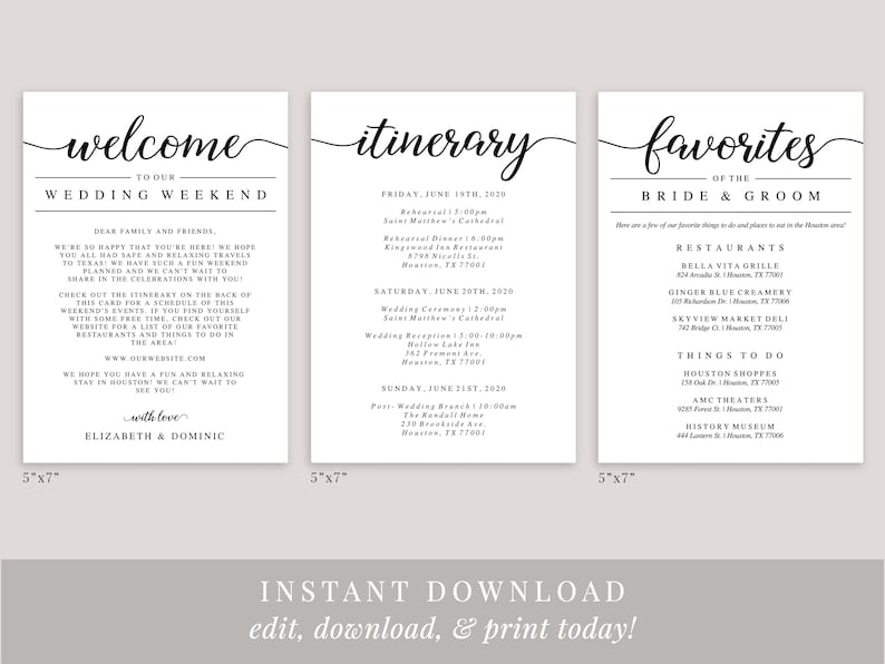 Printable Wedding Welcome Card Welcome Bag Insert Welcome - Etsy