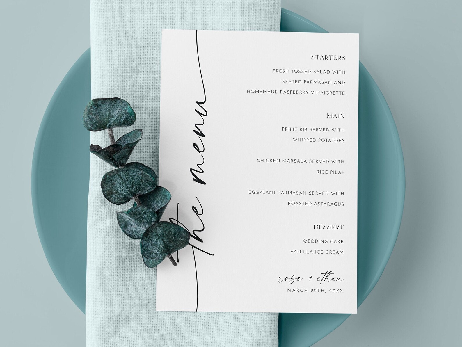 Minimalist Wedding Menu Template Printable Menu Card - Etsy
