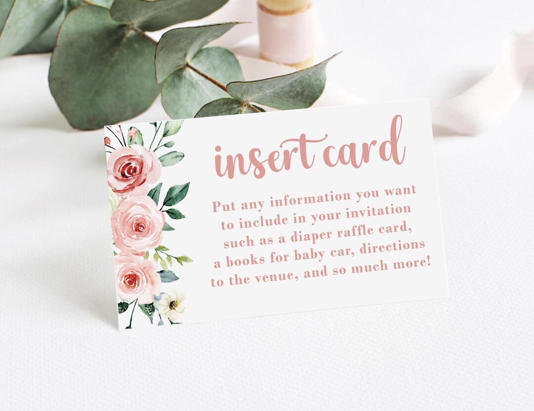 Pink Floral Custom Insert Card Template, Baby Shower Insert, Bridal ...