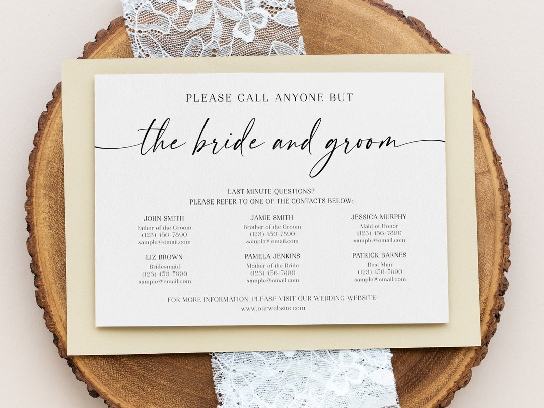 Call Anyone but the Bride and Groom Contact Card Template, Printable ...
