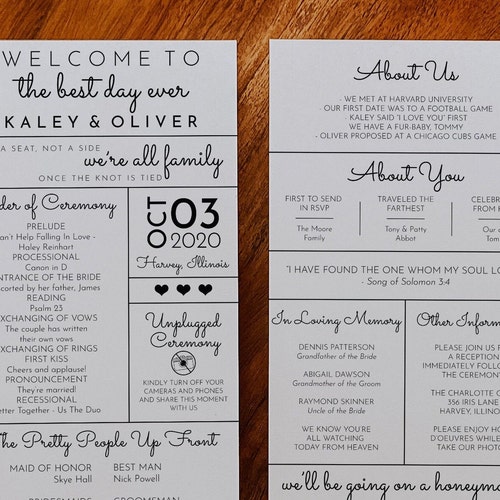 Wedding Program Printable Rustic Wedding Program Template - Etsy
