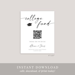 College Fund Graduation Party Sign, QR Code Sign, Graduation Gift Sign ...