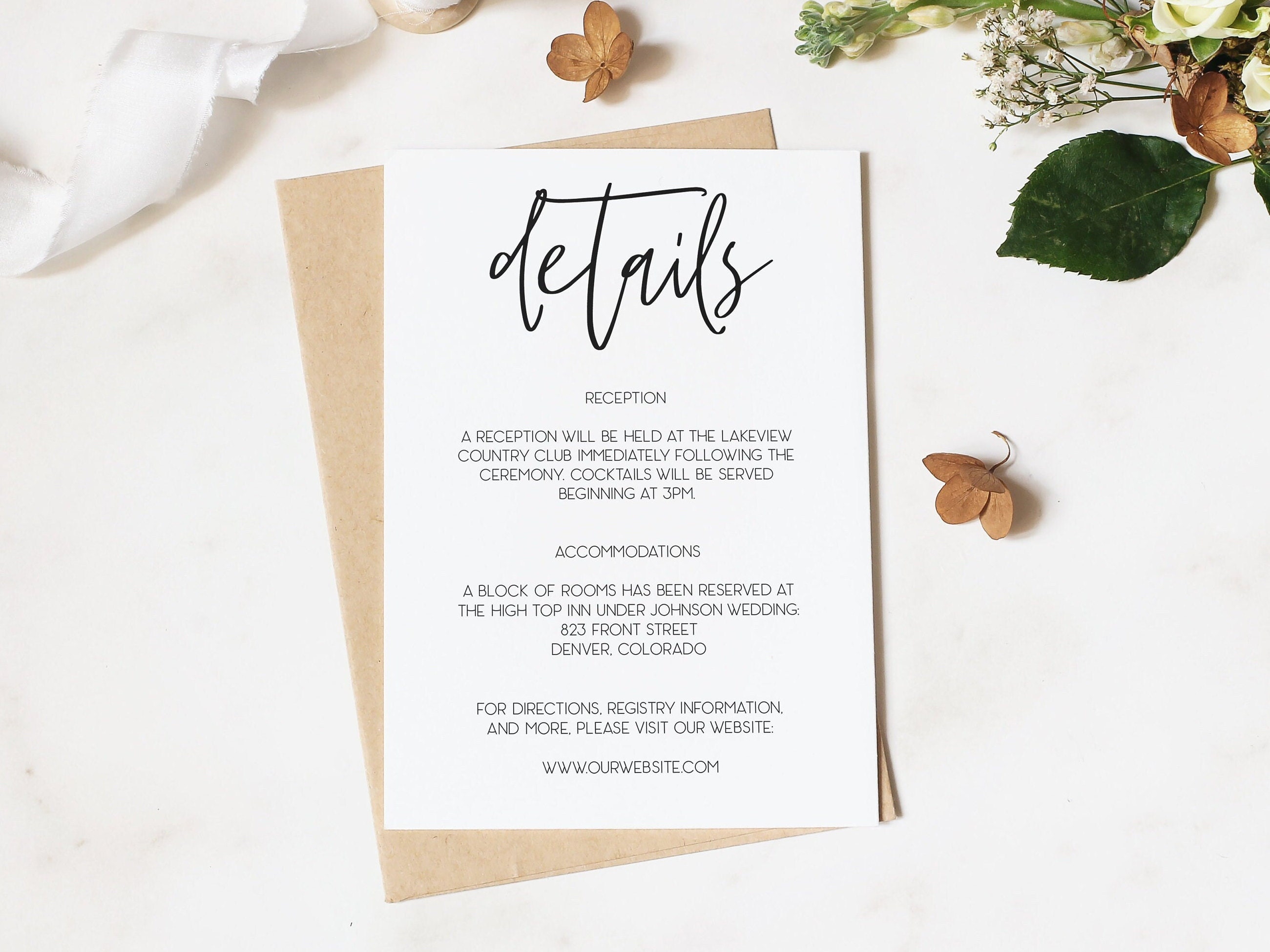 Printable Details Card Editable Template Rustic Wedding | Etsy