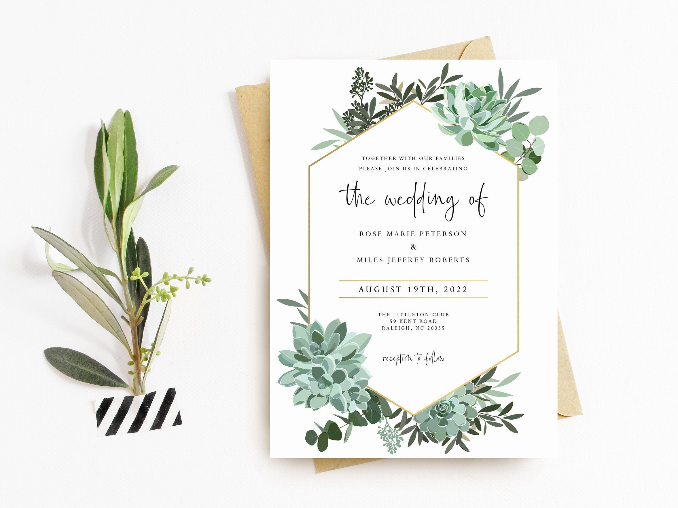 Succulents Printable Wedding Invitation Set Template, Editable Wedding ...