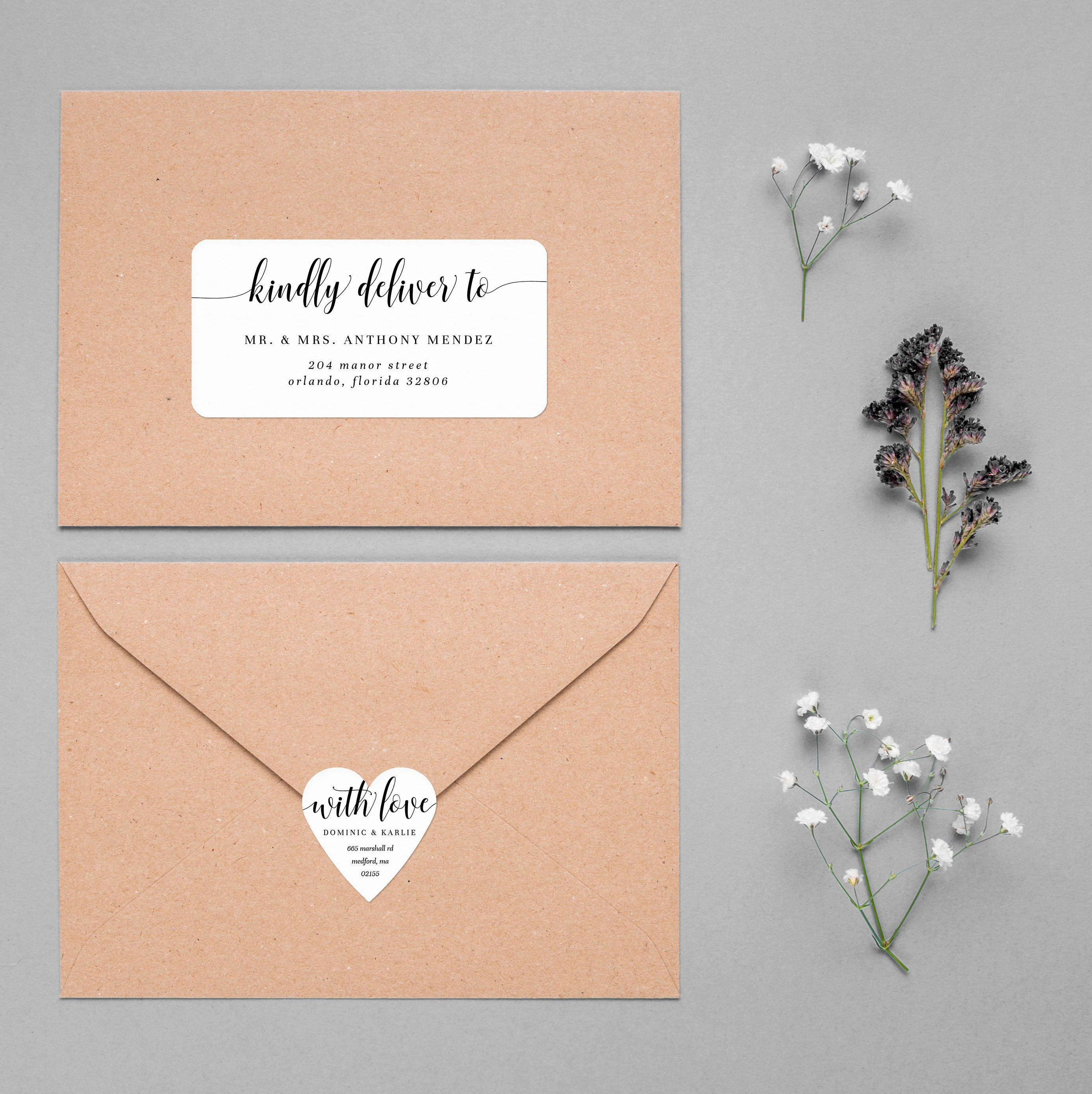 Printable Wedding Envelope Address Labels and Heart Return - Etsy