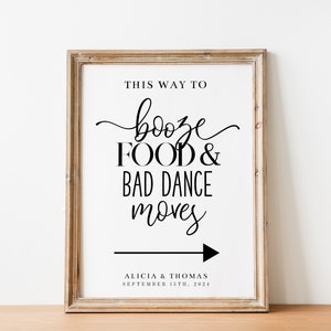 Booze Food and Bad Dance Moves Wedding Menu Template, Printable ...