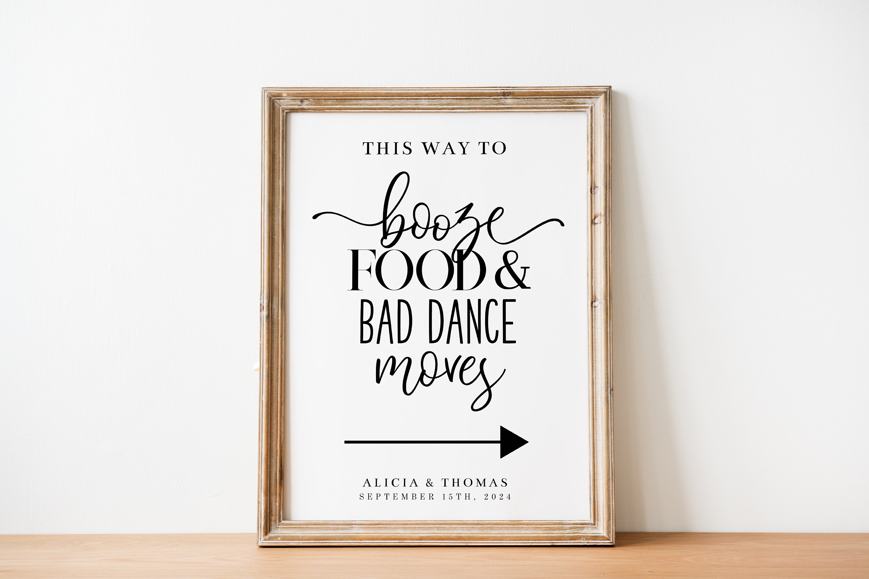 Booze Food and Bad Dance Moves Wedding Menu Template, Printable ...