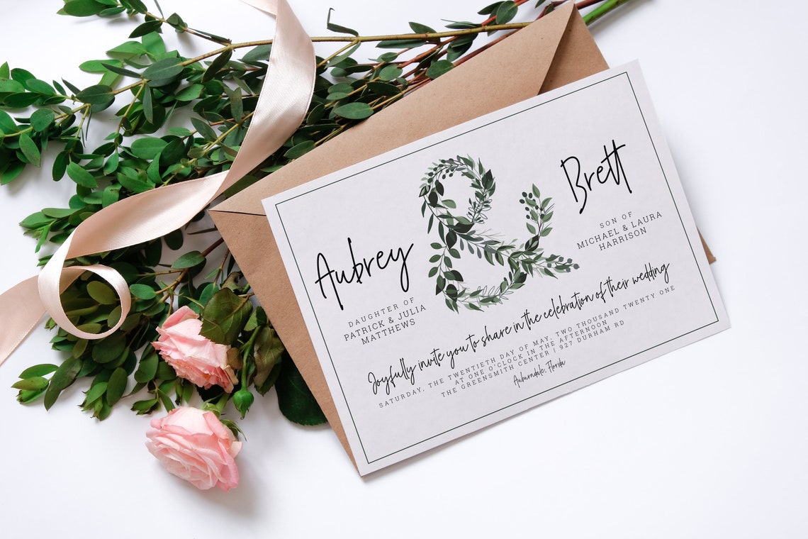 Greenery Printable Wedding Invitation, Editable Wedding Invitation ...