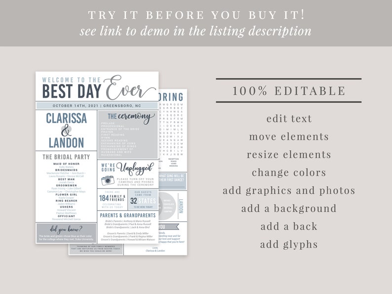 Printable Infographic Wedding Program Best Day Ever Ceremony - Etsy